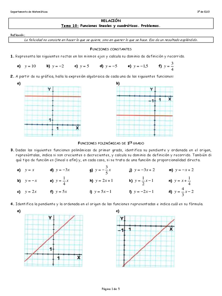 Relación Tema 10. Funciones Lineales y Cuadráticas. Problemas | PDF ...
