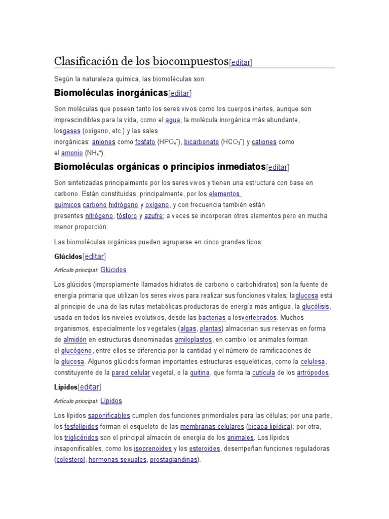 Clasificación de Los Biocompuestos | PDF | Biomoléculas | Biotecnología