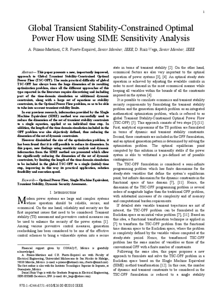 A Pizano-Martínez-Global Transient Stability-Constrained Optimal Power Flow Using SIME ...
