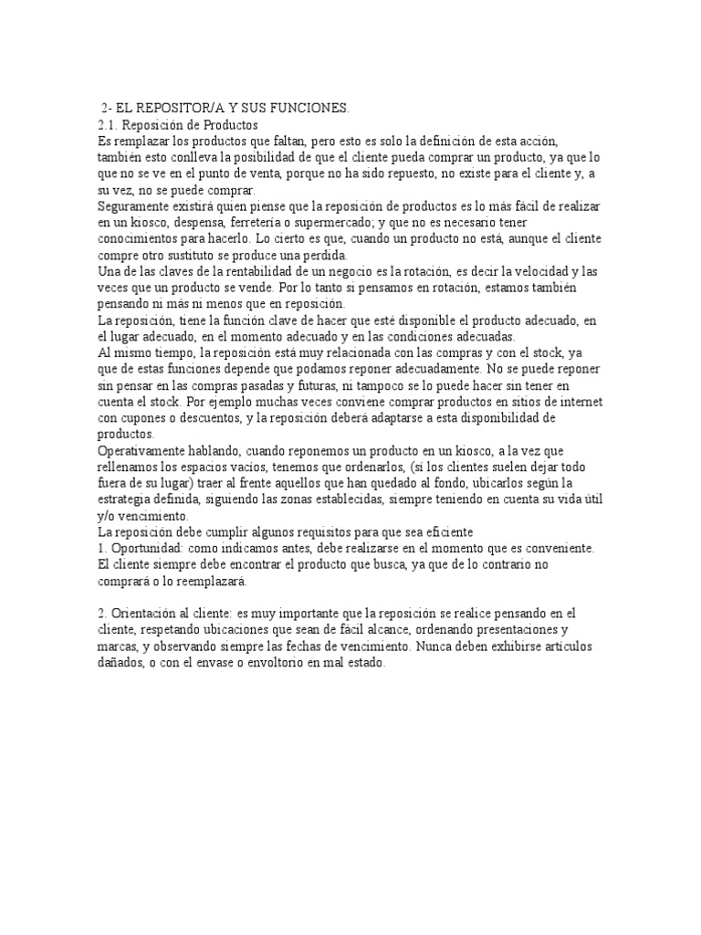 Funciones del Repositor y su Importancia | PDF | Supermercado ...