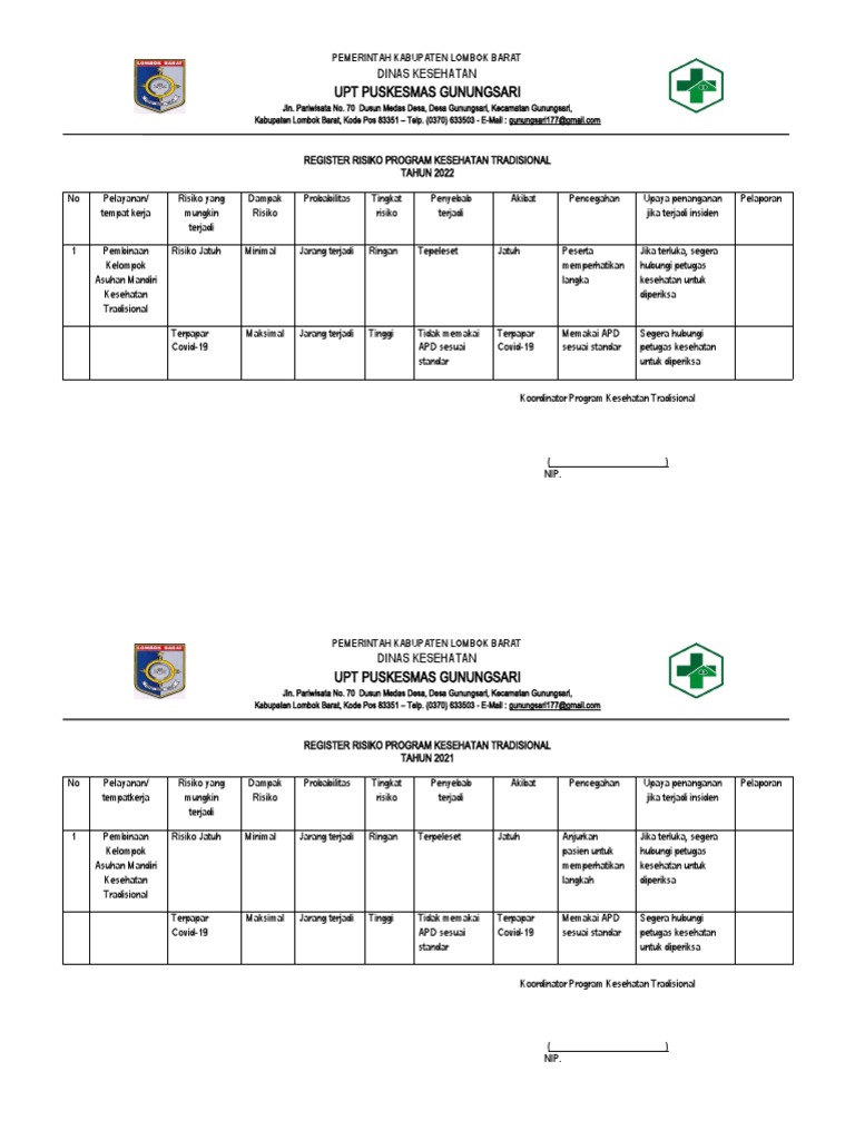 Form Register Risiko Kestrad | PDF
