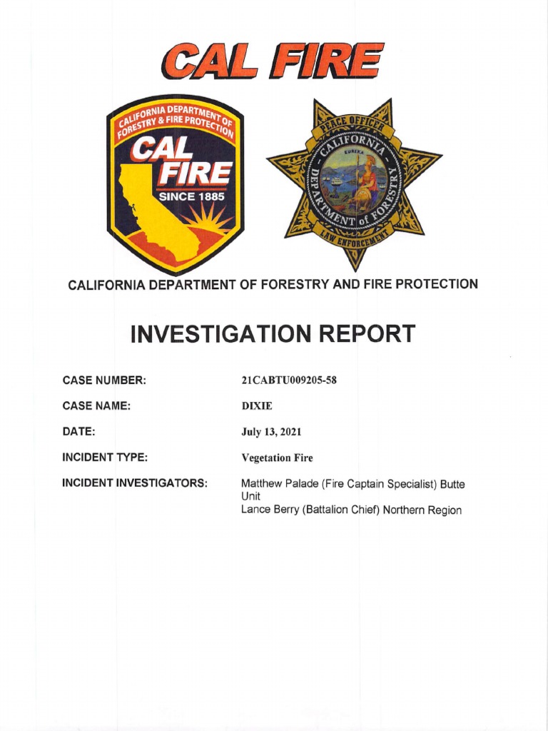 CAL FIRE's Investigation Report On Dixie Fire | PDF