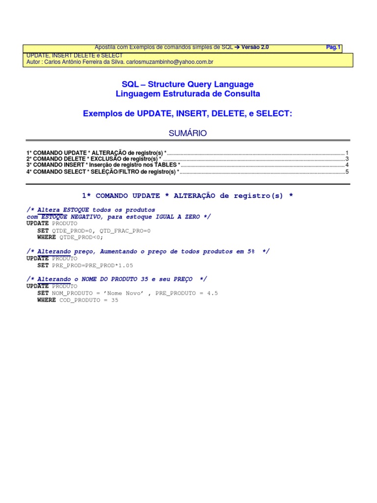 Exemplos de SQL - Delphi + Firebird | PDF | Modelo de dados | SQL