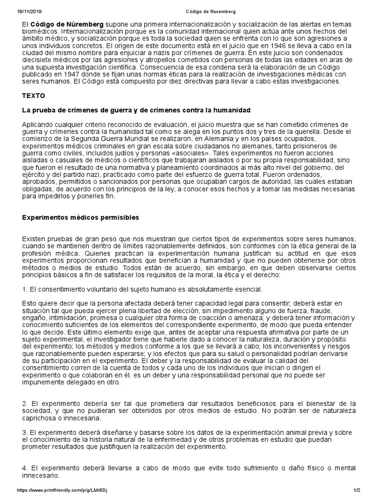 Ética Médica: Código de Núremberg | PDF | Experimentar | Alemania nazi