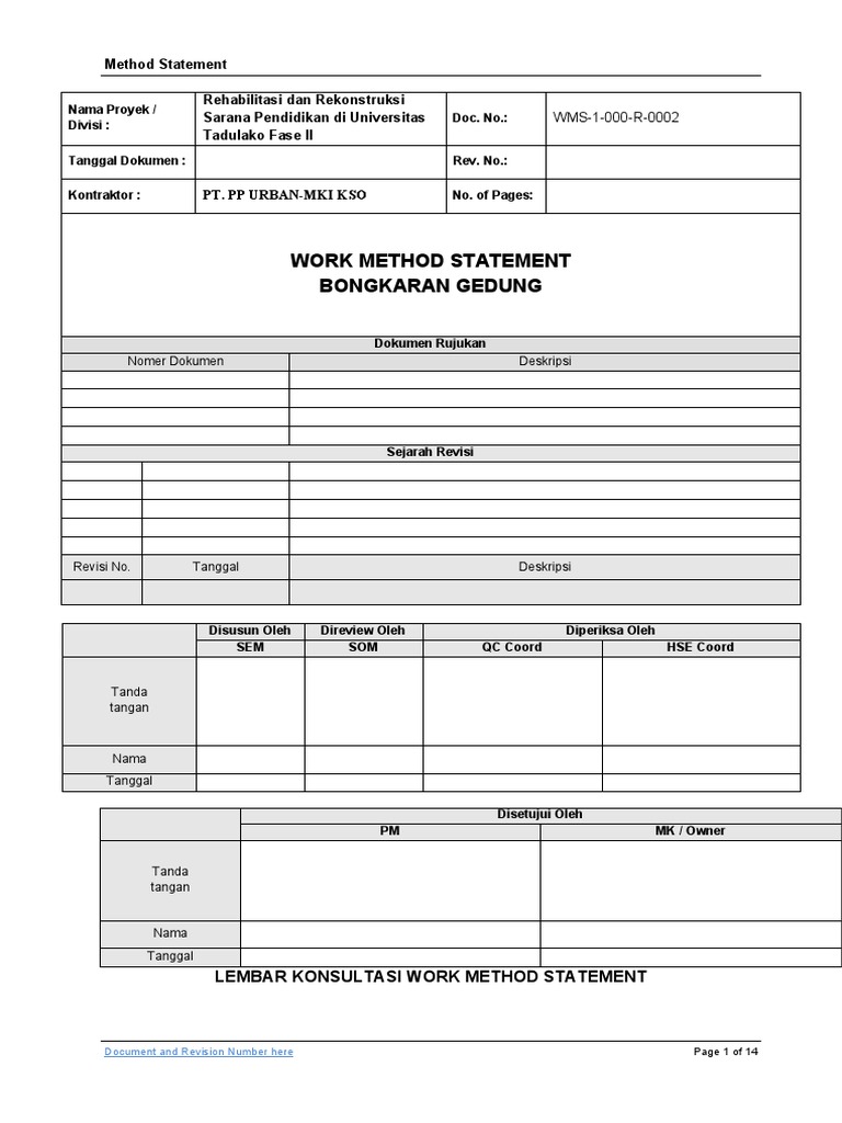 Work Method Statement Pembongkaran Gedung | PDF