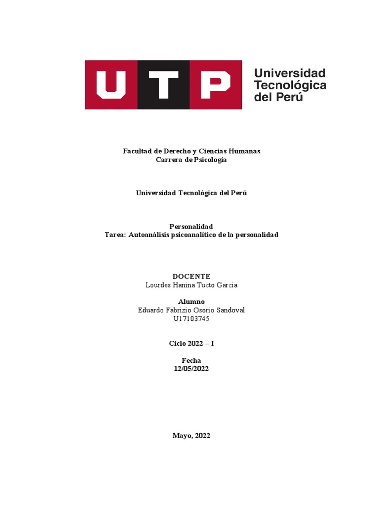 Autoanálisis Psicoanalítico de La Personalidad S08 | PDF ...