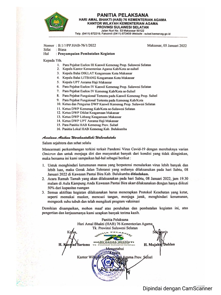 Surat Penyampaian Pembatalan Kegiatan | PDF