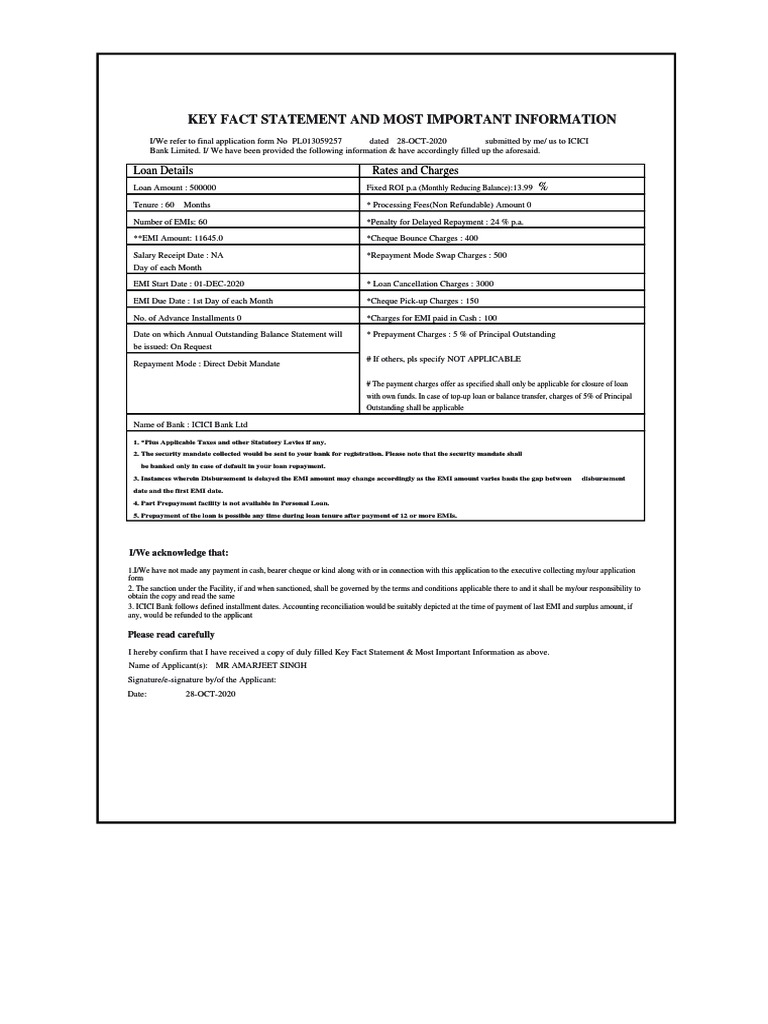 Key Fact Statement and Most Important Information Key Fact Statement ...