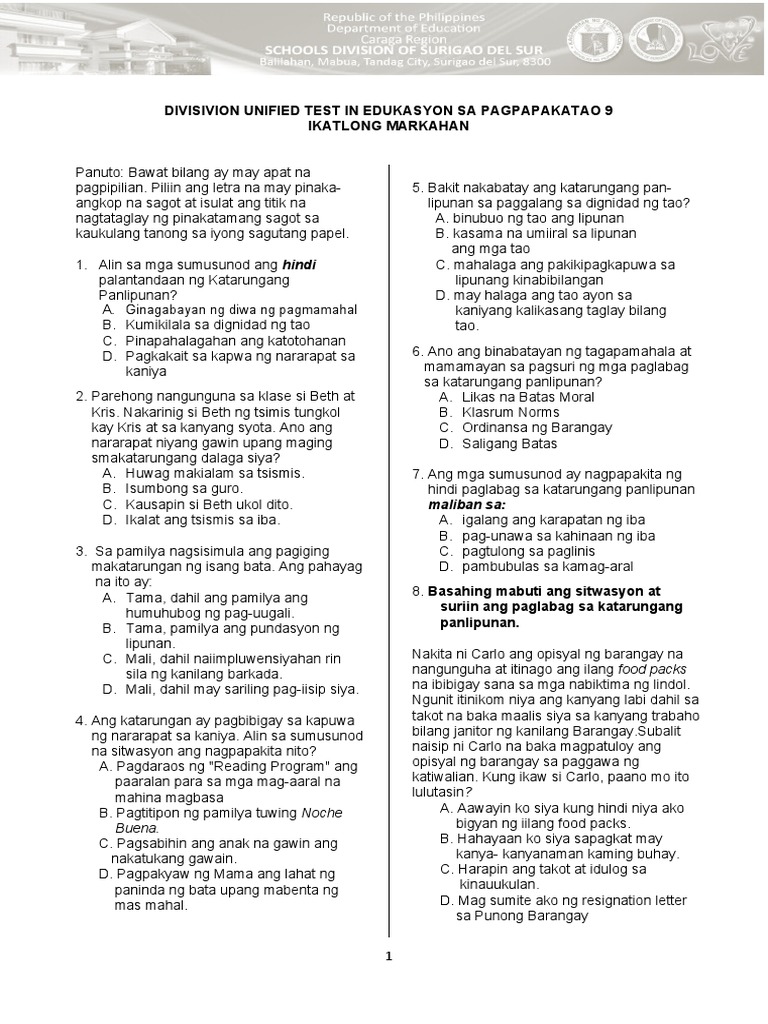 EsP 9 Q3 TQs FINAL | PDF