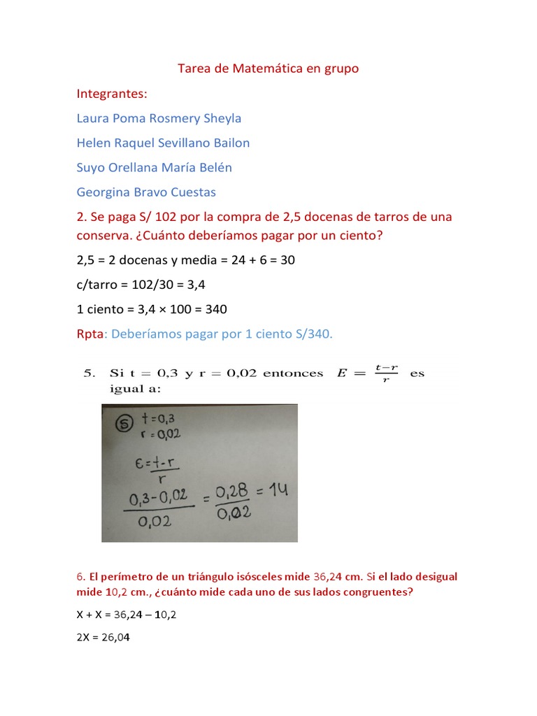 Tarea de Matemática | PDF