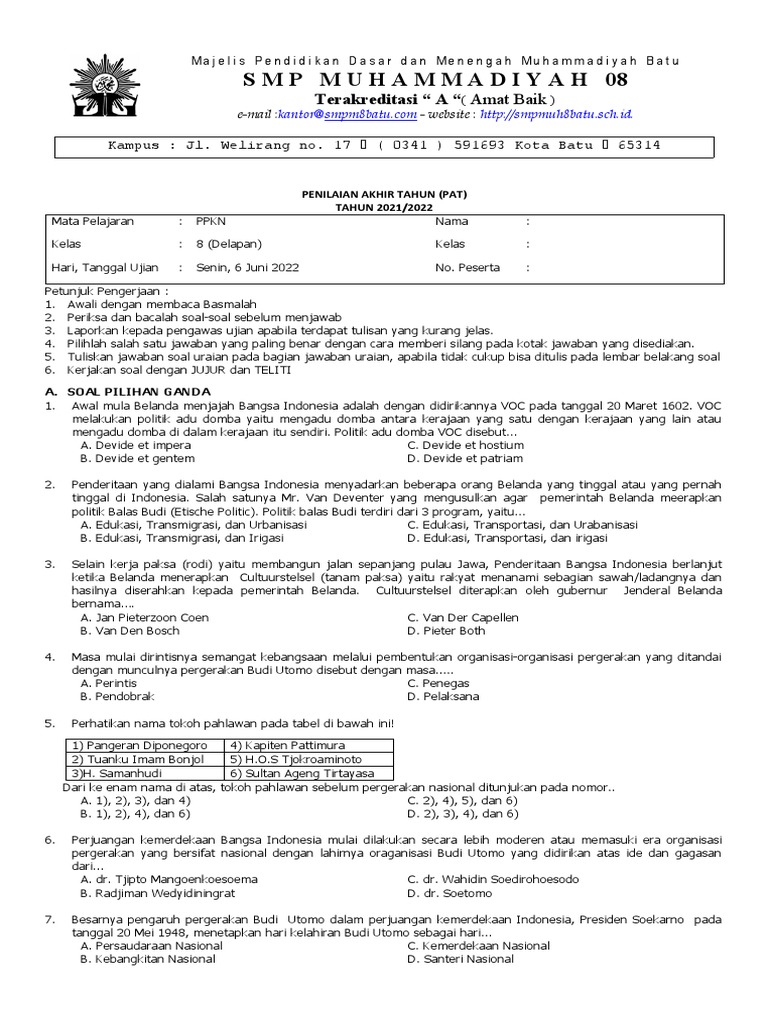 Soal Pat Ppkn Kela 8 Pdf
