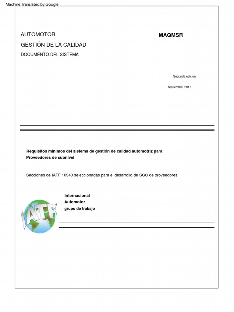 Minimum Automotive Quality Management System Requirements For Sub Tier ...