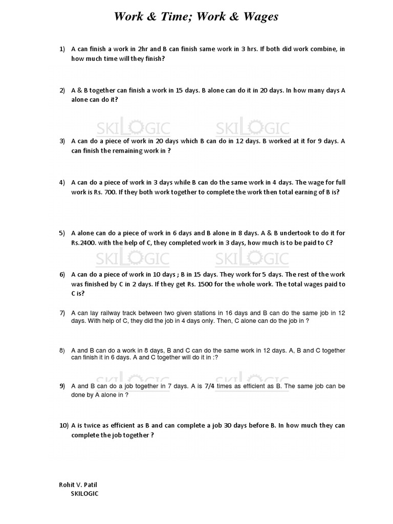 Work and Wages Problem Solving Guide | PDF