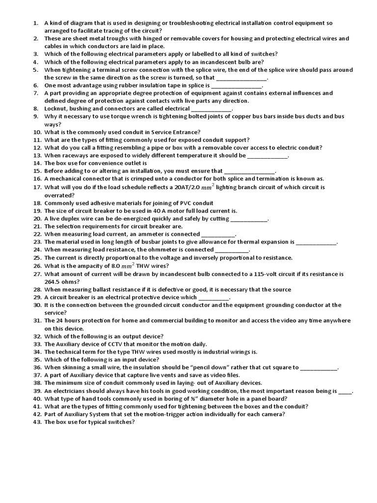 Test Questions Ncii Reviewer | PDF | Electrical Wiring | Electrical ...
