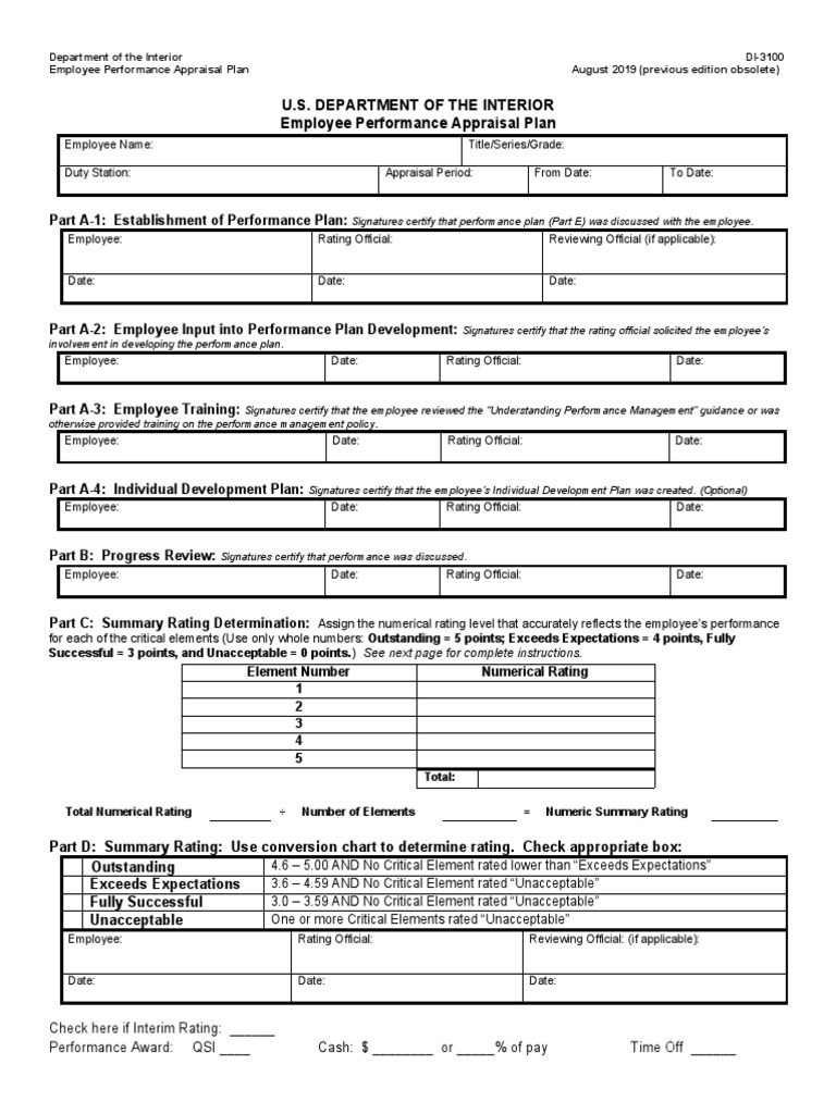 Di-3100 Employee Performance Appraisal Plan Epap For Fy 2019 Corrected ...