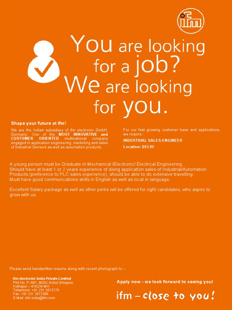 Ifm Career Field Sales Engineer-Delhi | PDF | Business | Technology ...