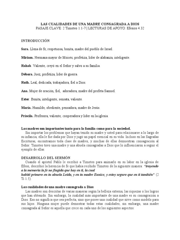 Las Cualidades De Una Madre Consagrada A Dios Pdf María Madre De