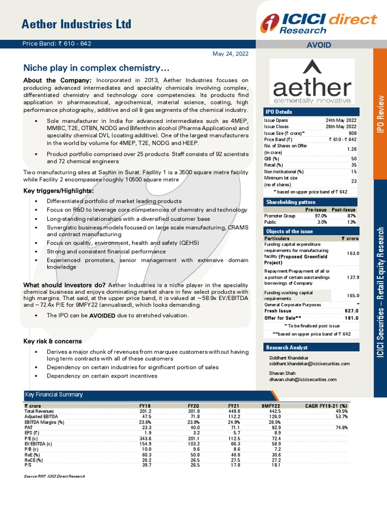 Aether Industries IPO Review: Avoid | PDF | Securities (Finance ...