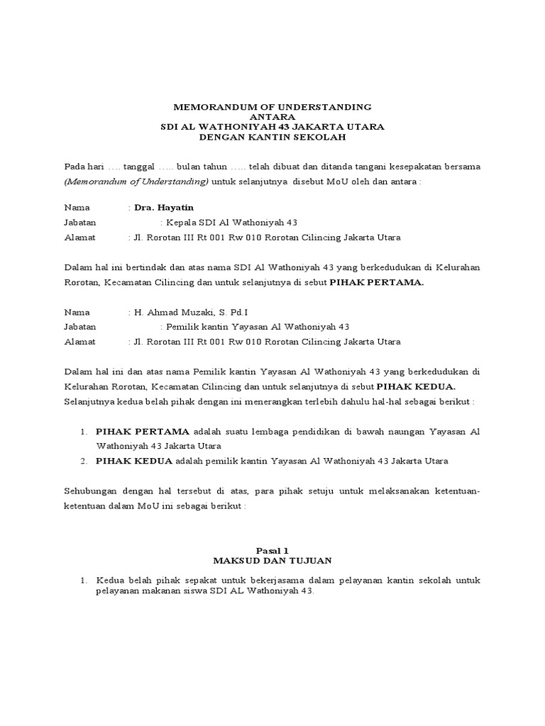 Mou Kantin Sekolah | PDF