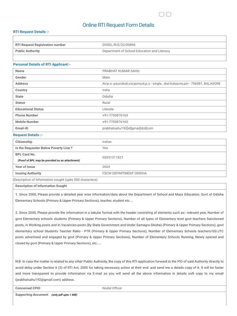 RTI Online - Request - Appeal Form Details7 | PDF