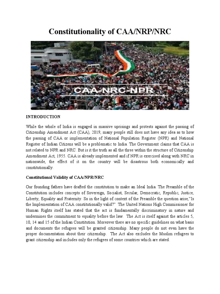 Constitutionality of CAA | PDF | Citizenship | Government And Personhood