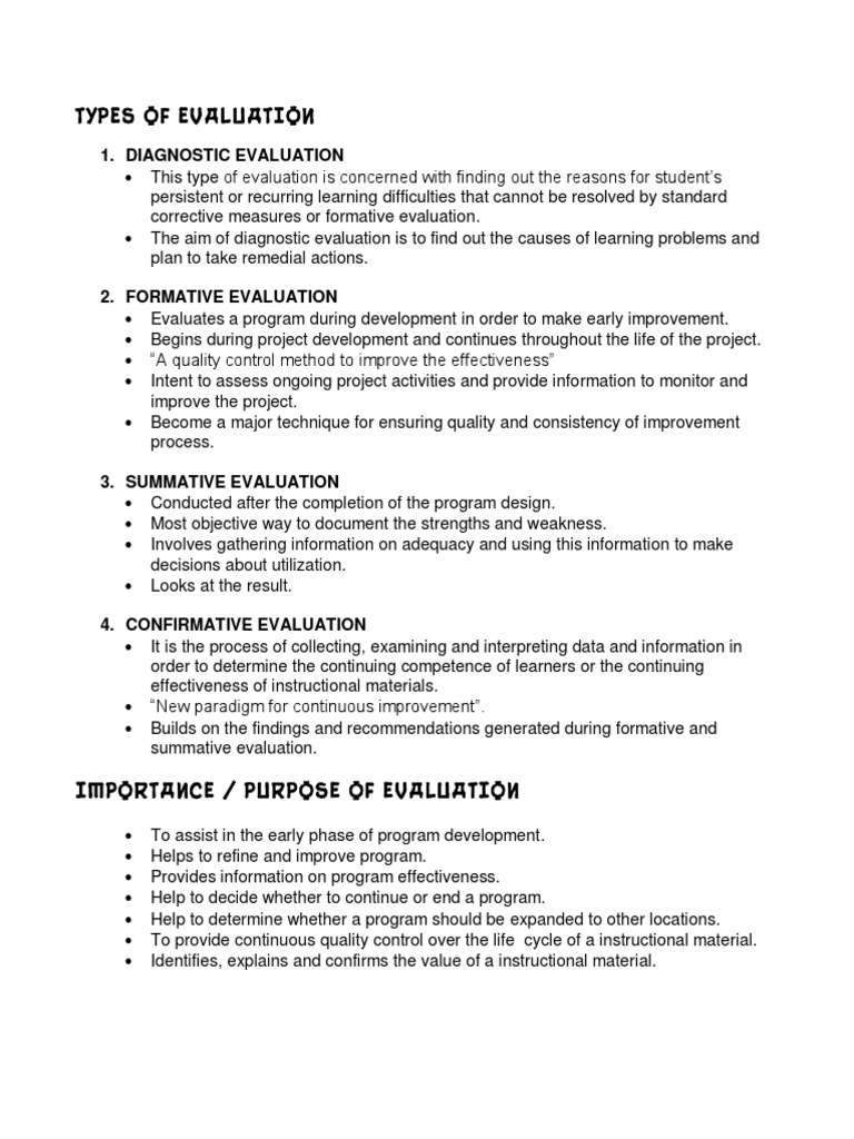 Types of Evaluation | PDF | Evaluation | Education Theory