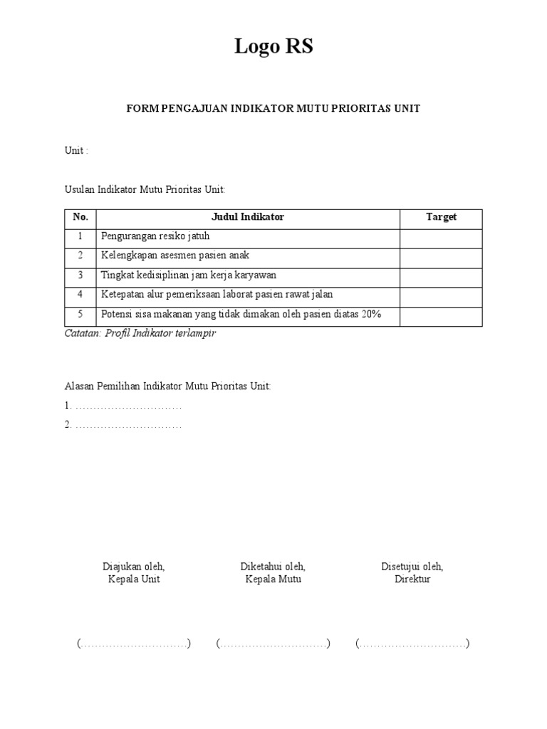 Form Pengajuan Indikator Mutu Prioritas Unit | PDF