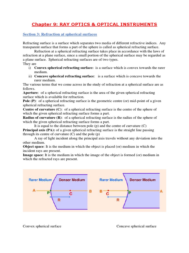 Spherical Refracting Surfaces Theory | PDF