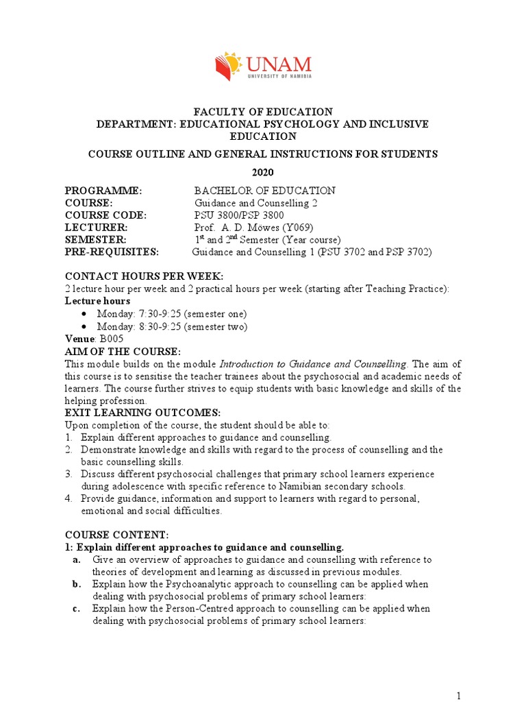 2020 - Guidance&counselling 2 COURSE OUTLINE | PDF | Psychotherapy ...