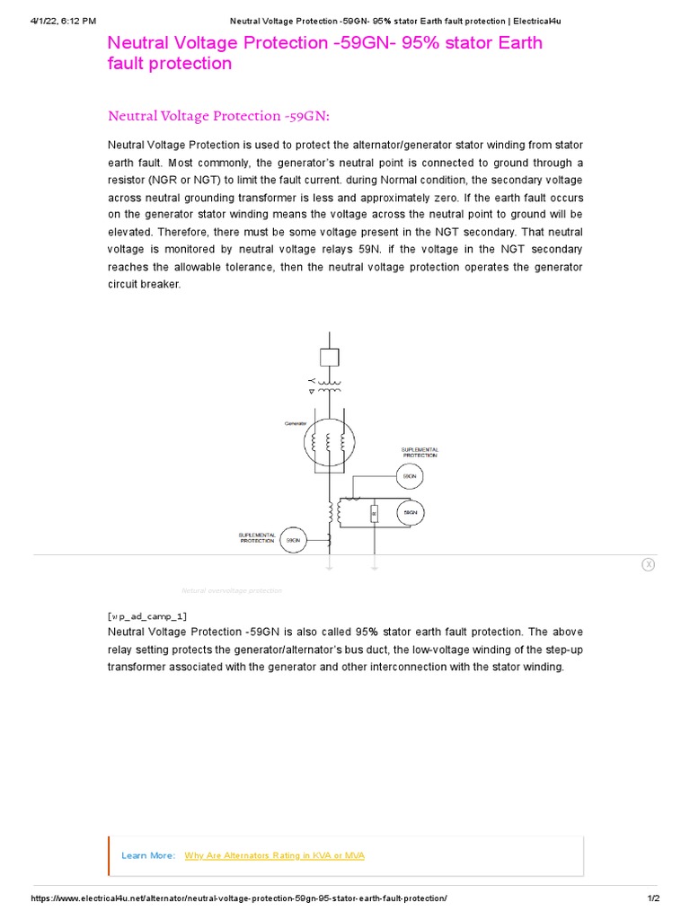 59GN Neutral Voltage Protection Overview | PDF | Relay | Transformer
