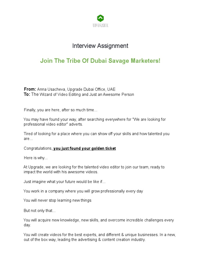 Video Editor Assignment. Upgrade | PDF | Brand | Advertising