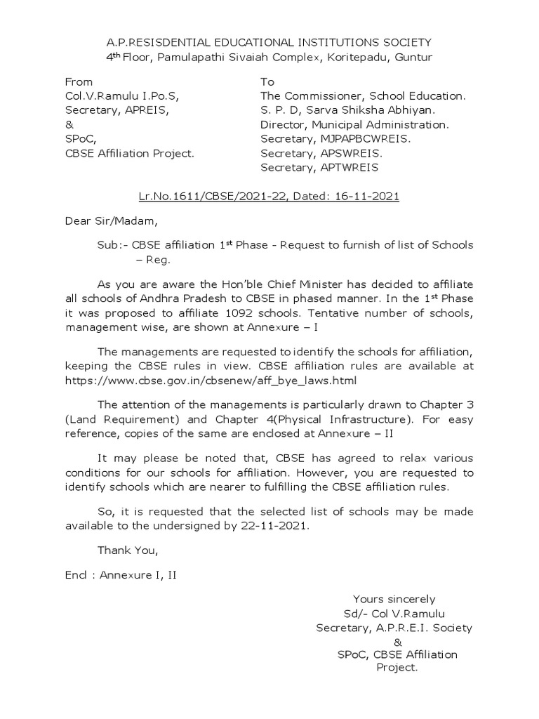 1 CBSE Affiliation Letter | PDF