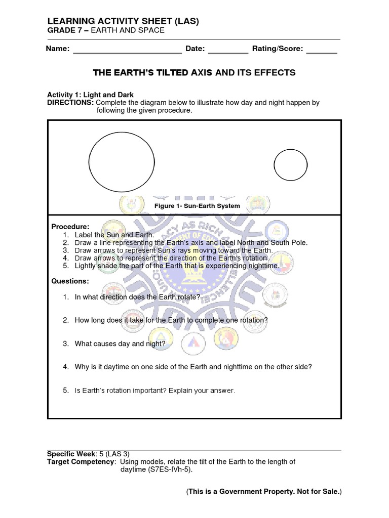 Learning Activity Sheet (Las) : Grade 7 - Earth and Space Name: Date ...