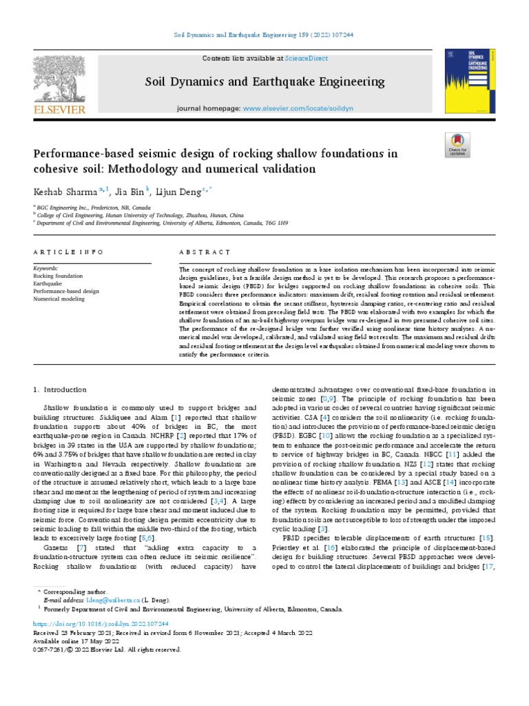 Performance-Based Seismic Design of Rocking Shallow Foundations in Cohesive Soil | PDF ...
