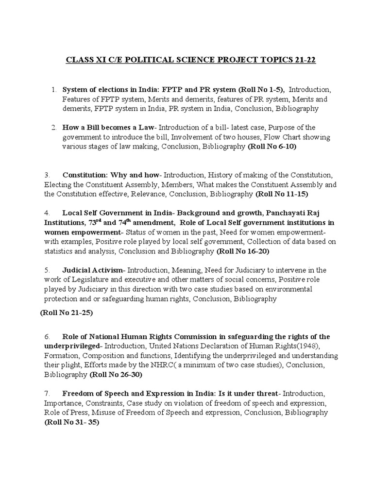 Political Science Project Topics for Class XI | PDF | Accountability ...