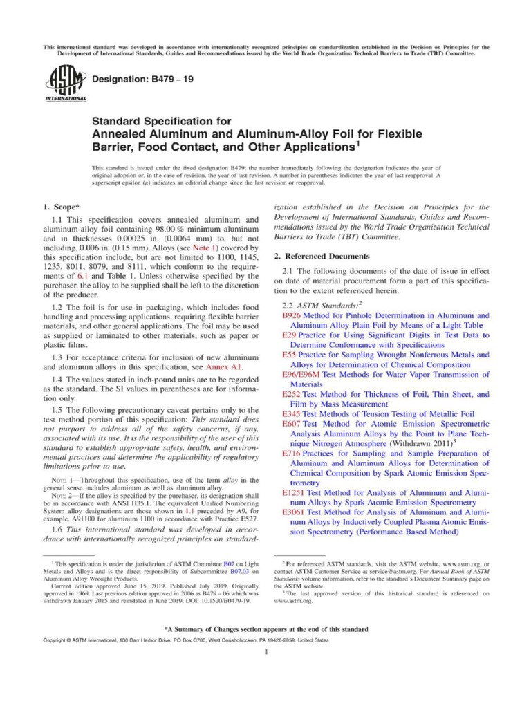 ASTM B479 19 Standard Specification For Annealed Aluminum and Aluminum ...