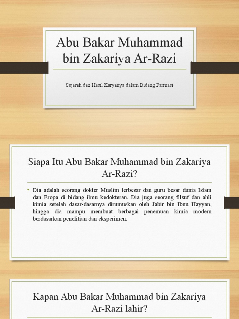 Abu Bakar Muhammad Bin Zakariya Ar-Razi Tugas | PDF