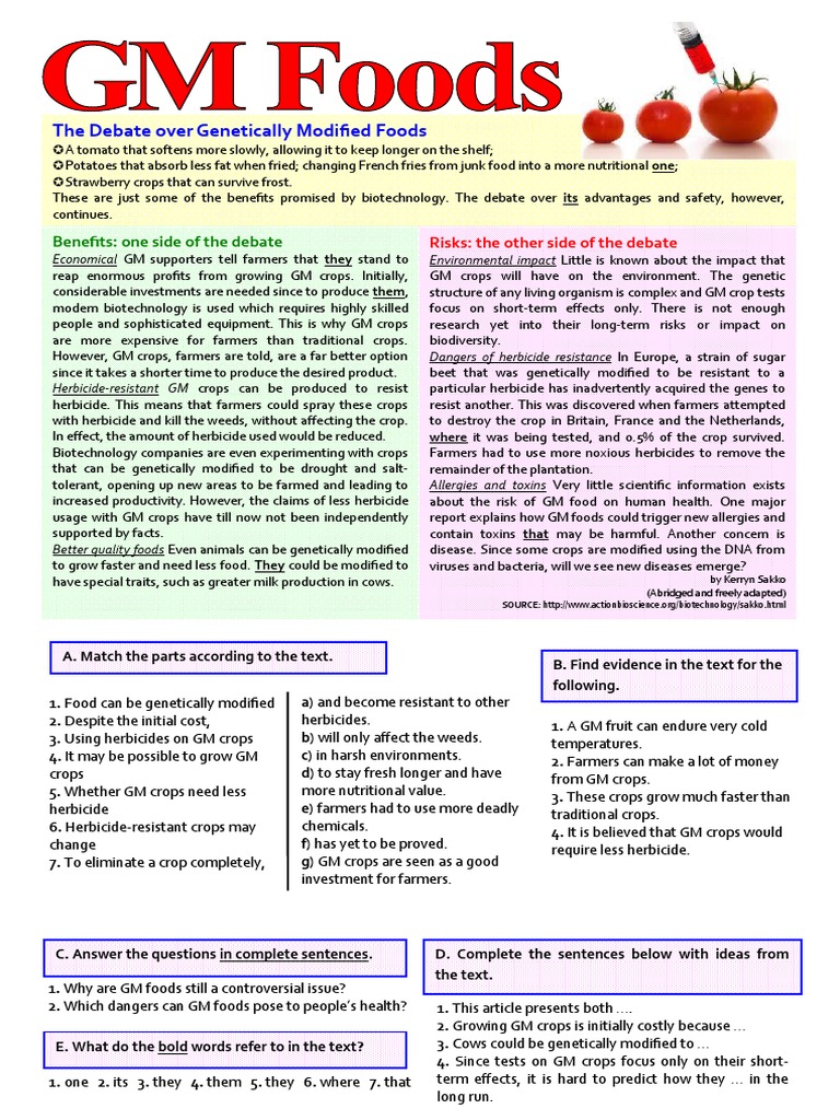 Test On Gmos GM Foods Cloning b1b2 Grammar Drills Information Gap ...