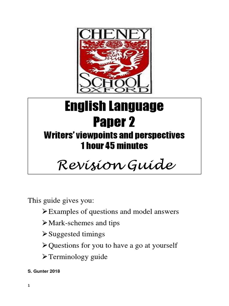 English Language Paper 2 Revision Guide: Writers' Viewpoints and ...