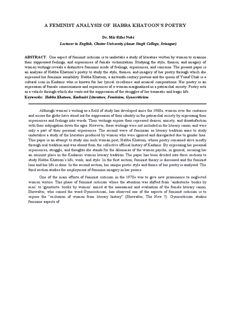 A Feminist Analysis of Habba Khatoon'S Poetry: Dr. Mir Rifat Nabi | PDF