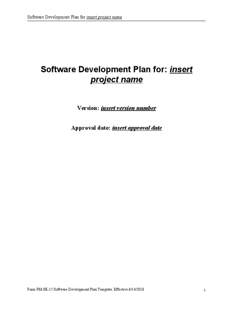 Software Development Plan For: Insert: Project Name | PDF | Software ...