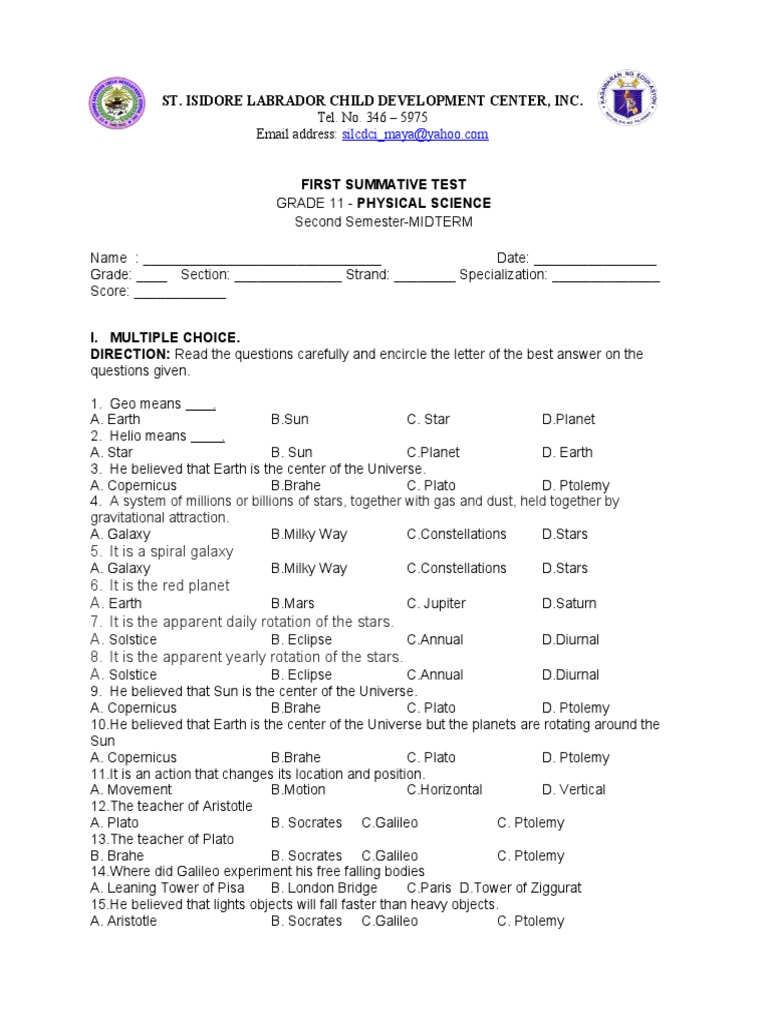 Summative Test in Physical Science | PDF | Science | Physical Phenomena