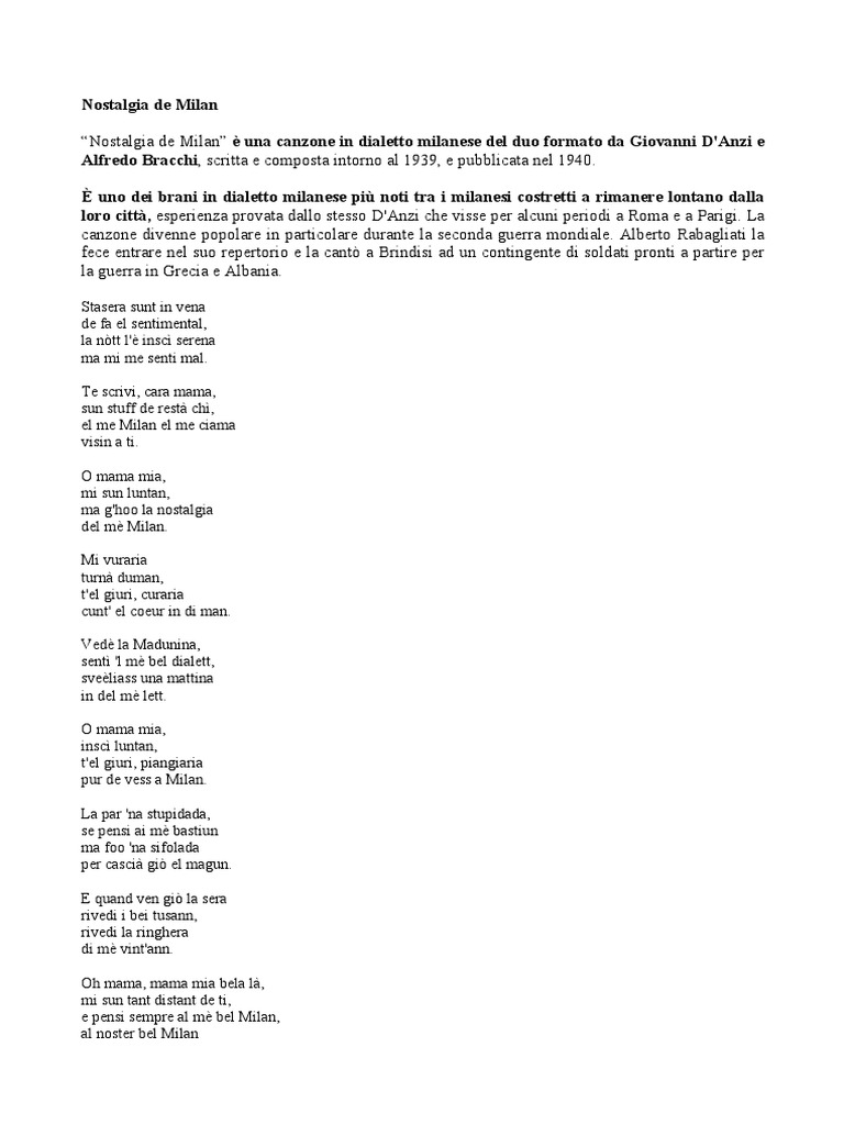 Note Nostalgia de Milan - 8 | PDF