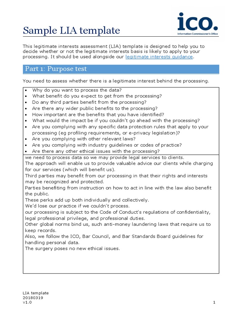 Sample LIA Template: Part 1: Purpose Test | PDF | Information Privacy ...