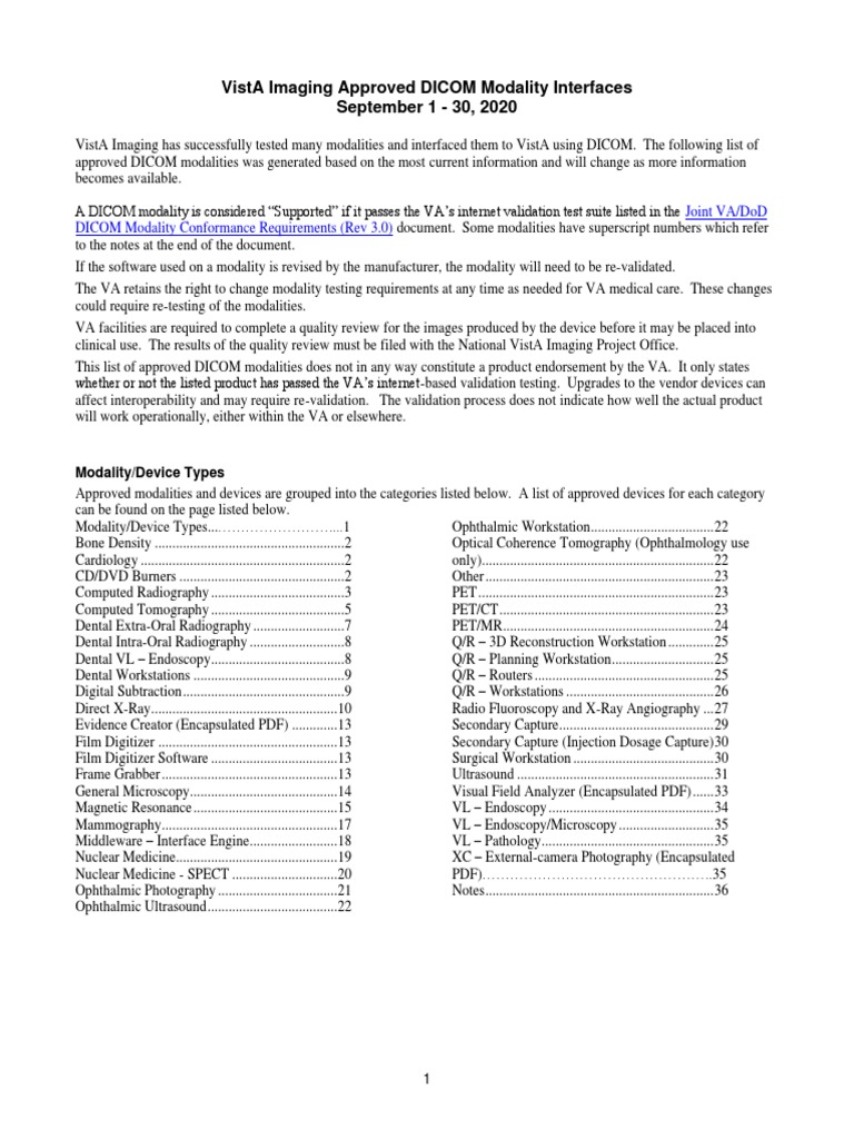 Vista Imaging Approved Dicom Modality Interfaces September 1 - 30, 2020 ...