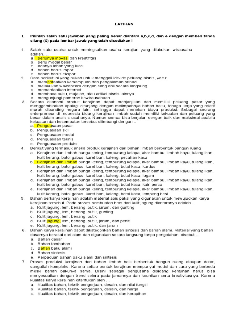 PKWU XI Latihan | PDF