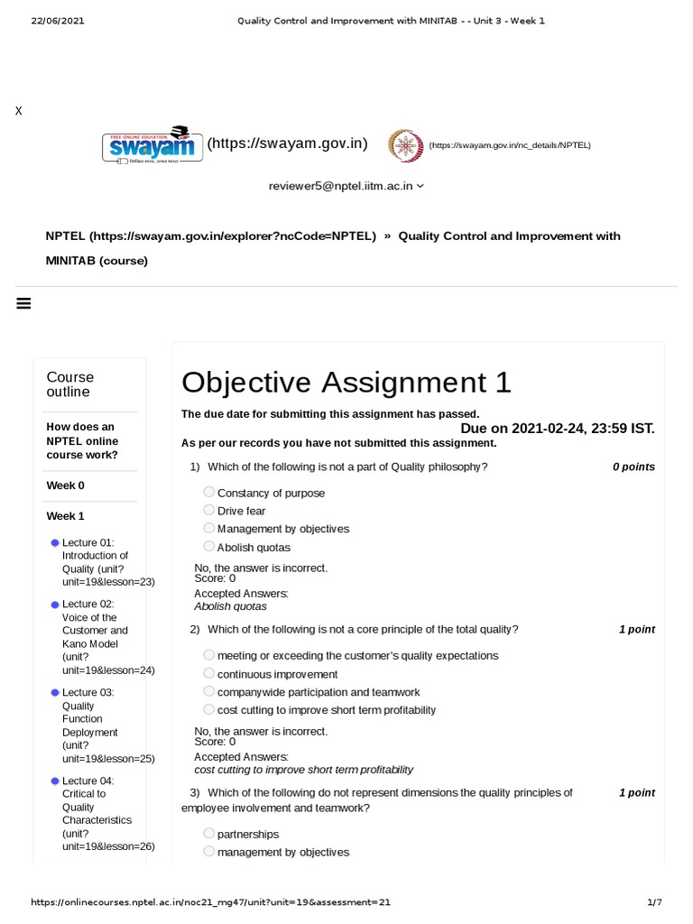 Objective Assignment 1: (Https://swayam - Gov.in) | PDF | Six Sigma | Lean Manufacturing