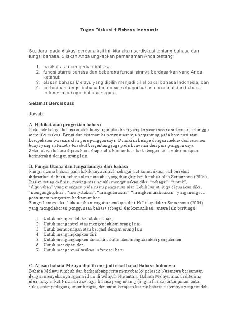 Tugas Diskusi 1 Bahasa Indonesia | PDF | Karier & Perkembangan | Kajian Bahasa Asing