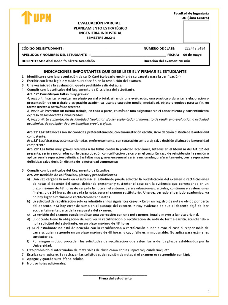 Evaluación Parcial - Planeamiento Estratégico | PDF