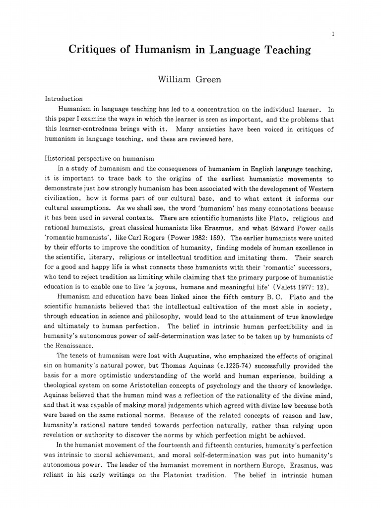 Critique of Humanism in Language Teaching | PDF